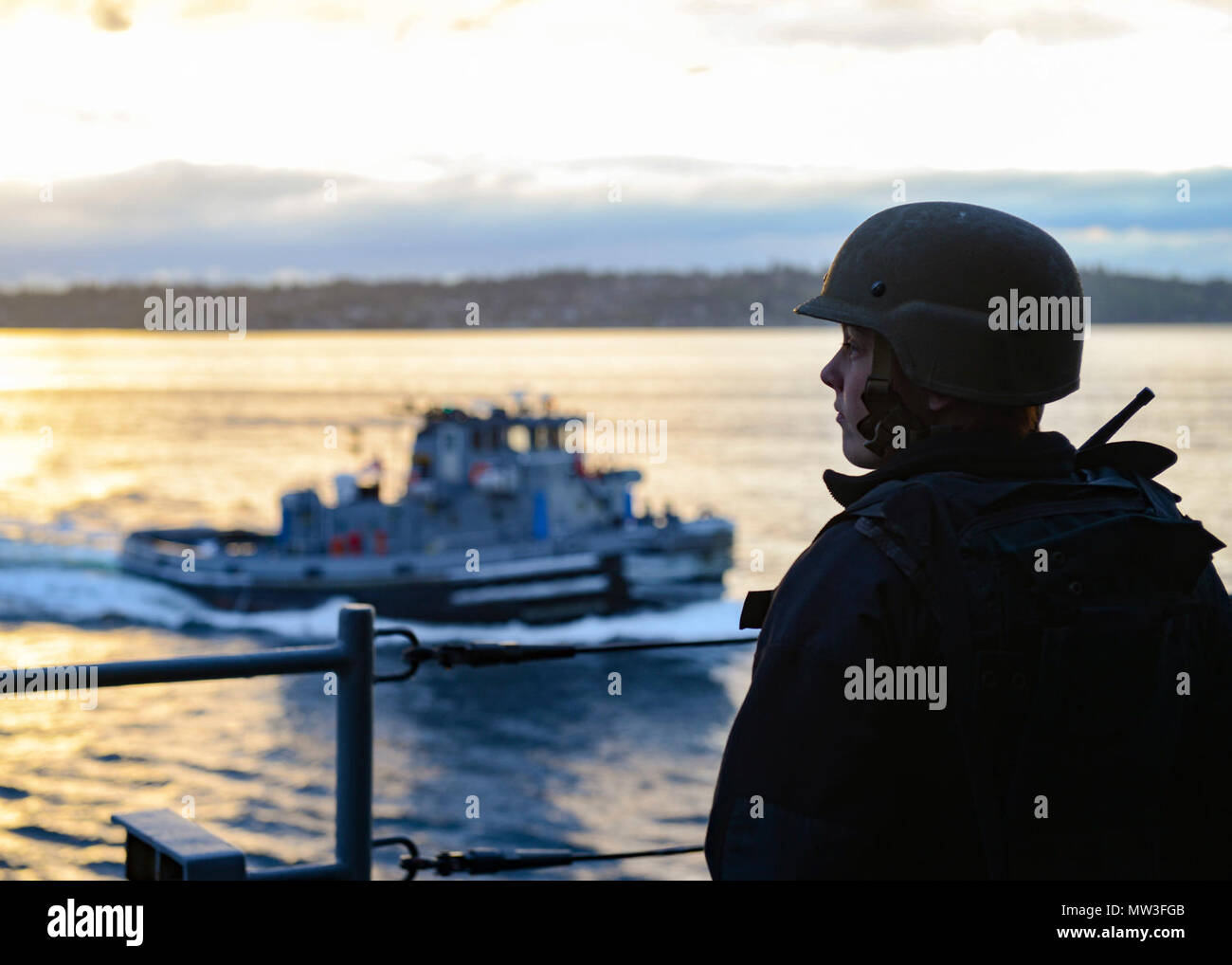 OCEAN (April 28, 2017) Master-at-Arms Seaman Jordan Brant stands watch ...