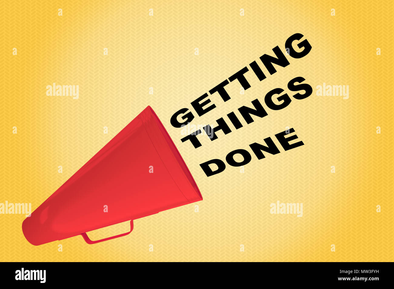 3D illustration of GETTING THINGS DONE title flowing from a loudspeaker ...