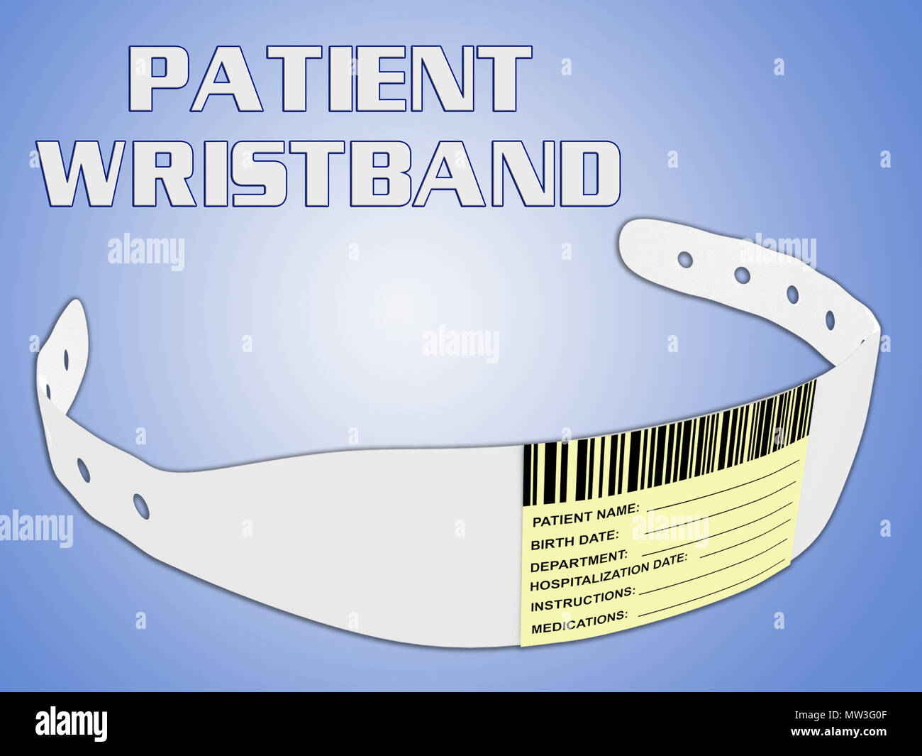 3D illustration of patient wristband, isolated on pale blue background ...