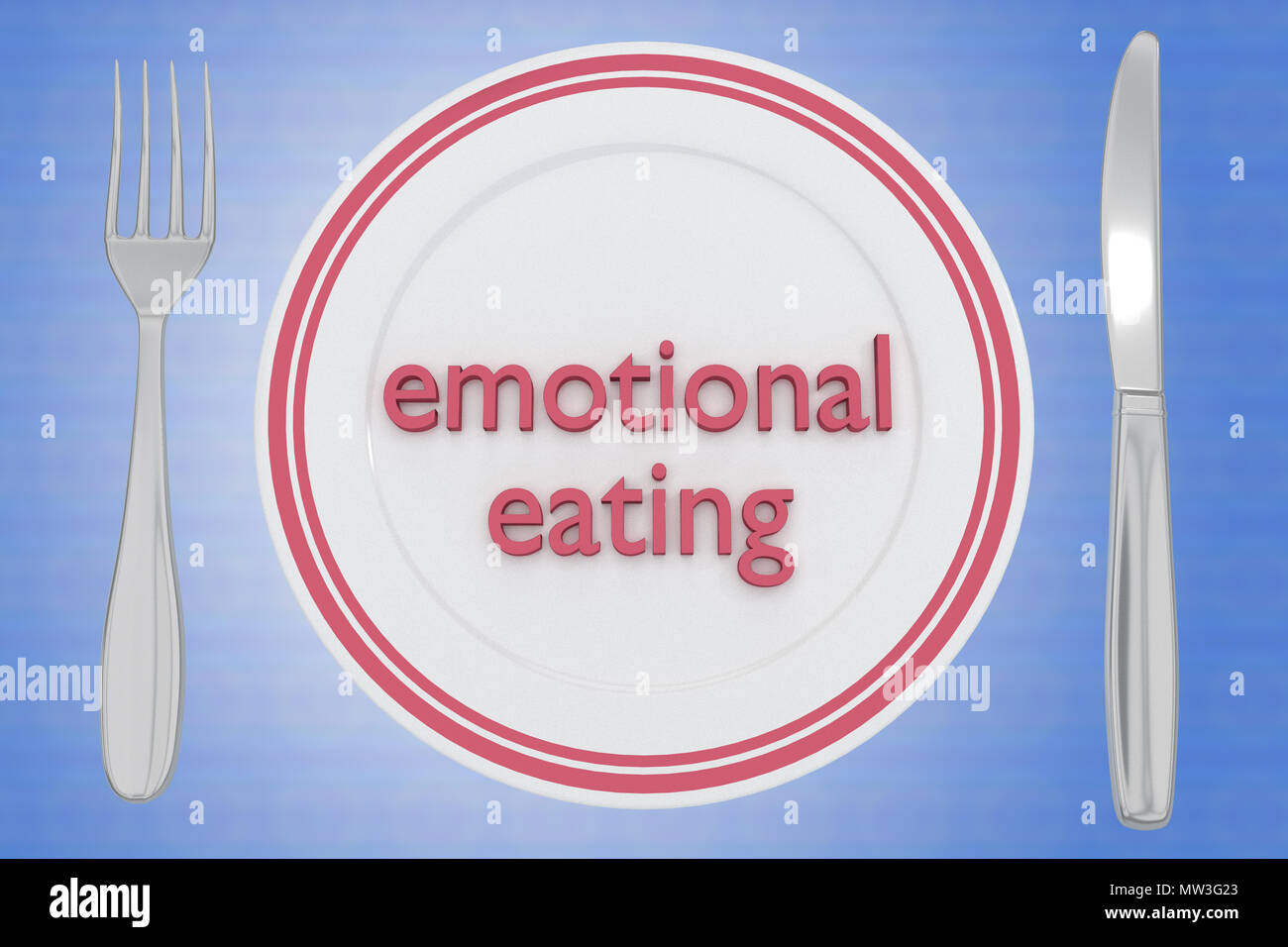 3D illustration of emotional eating title on a white plate, along with ...