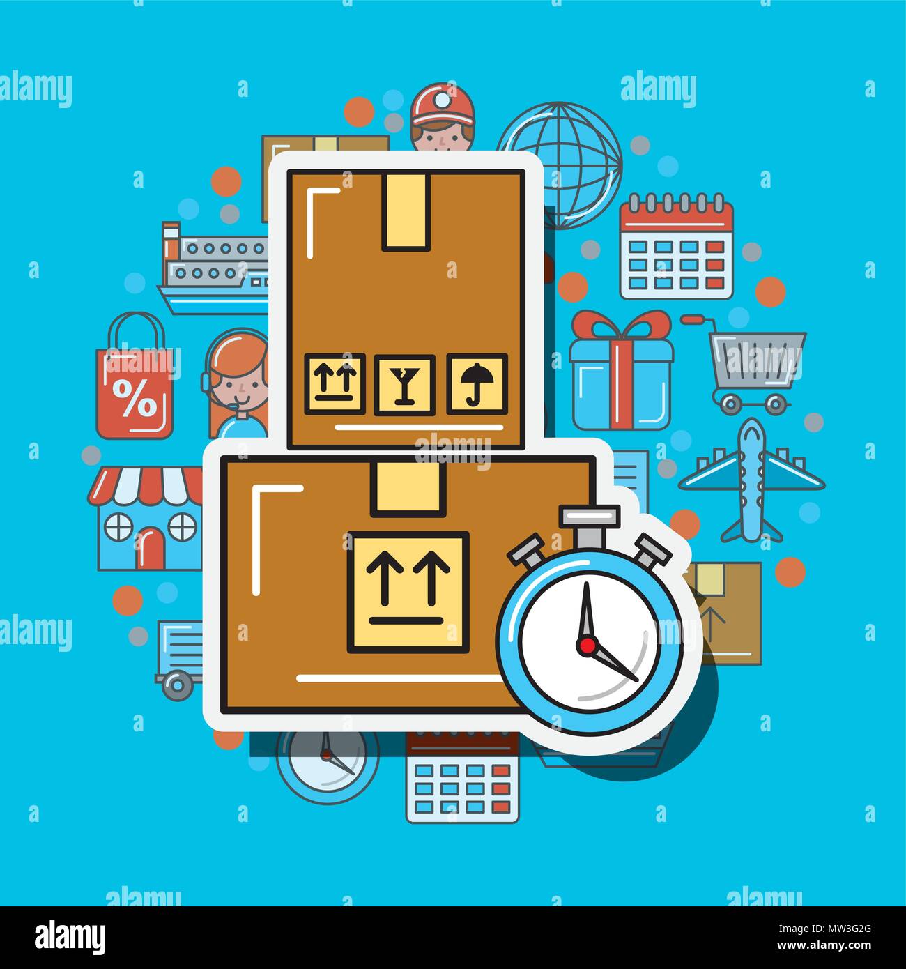 cardboard boxes stopwatch logistic and delivery Stock Vector Image ...