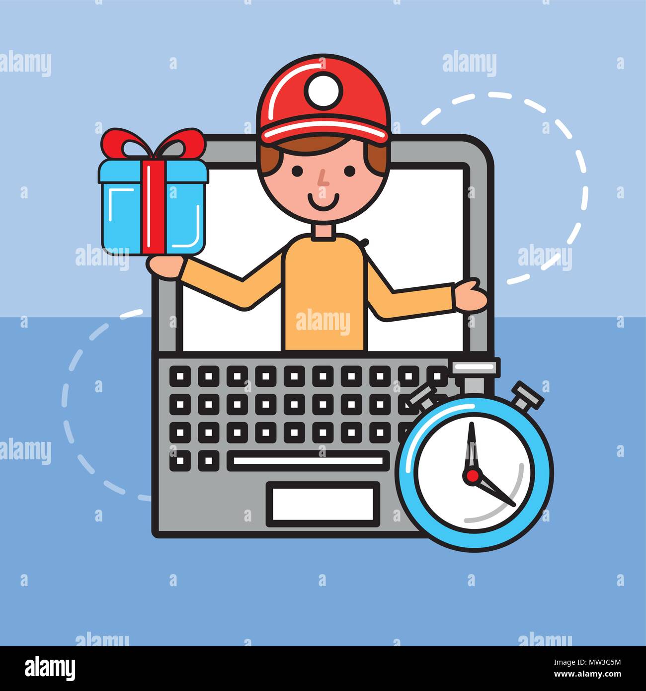 courier man laptop gift stopwatch logistic and delivery Stock Vector ...