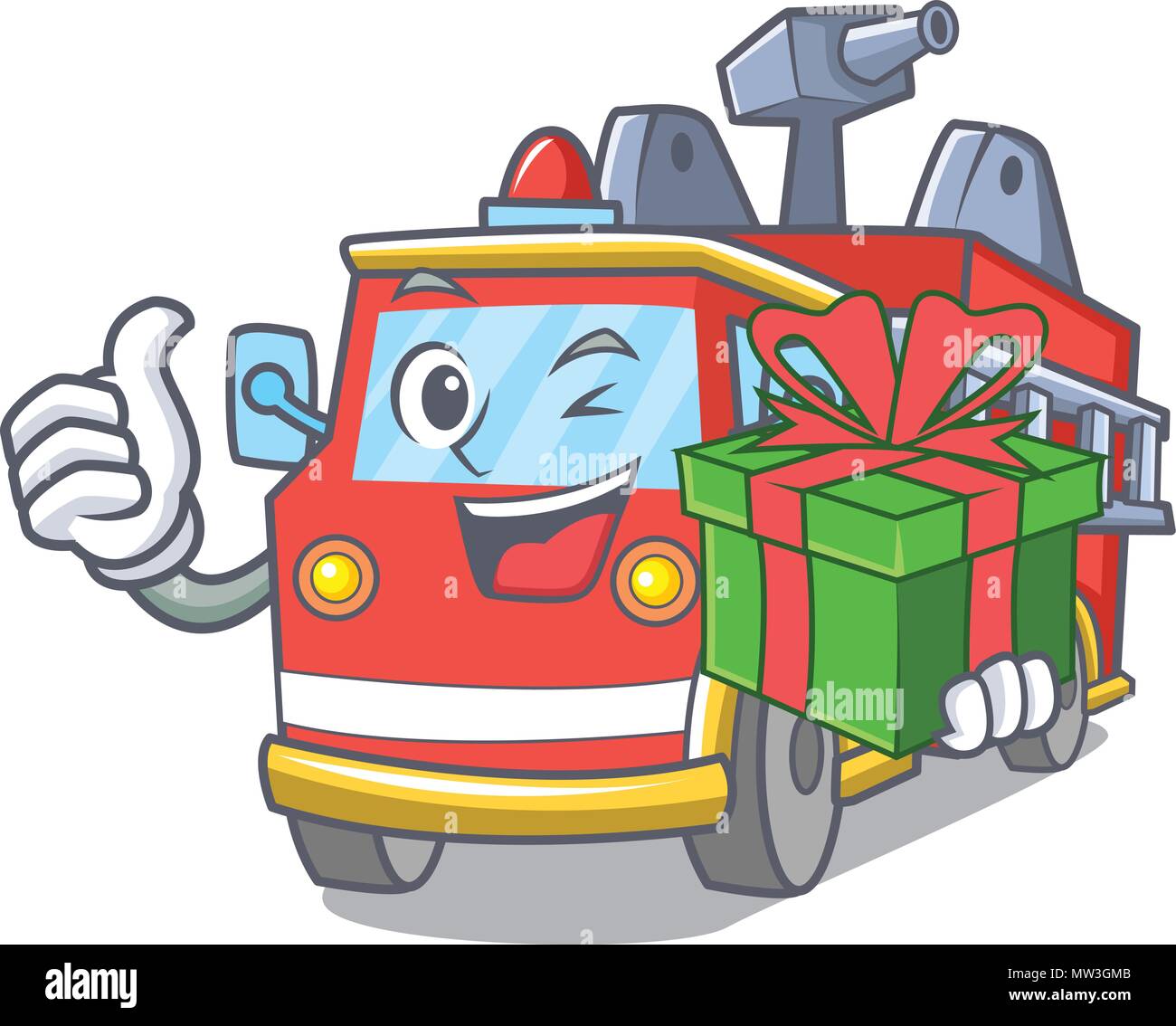 With gift fire truck mascot cartoon Stock Vector Image & Art - Alamy