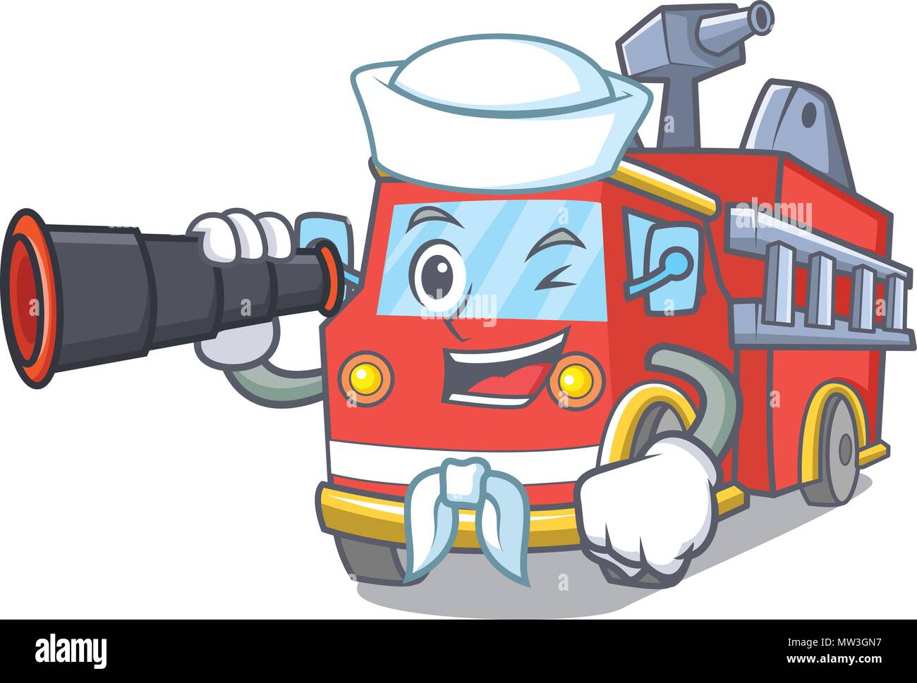 Sailor with binocular fire truck mascot cartoon Stock Vector Image ...