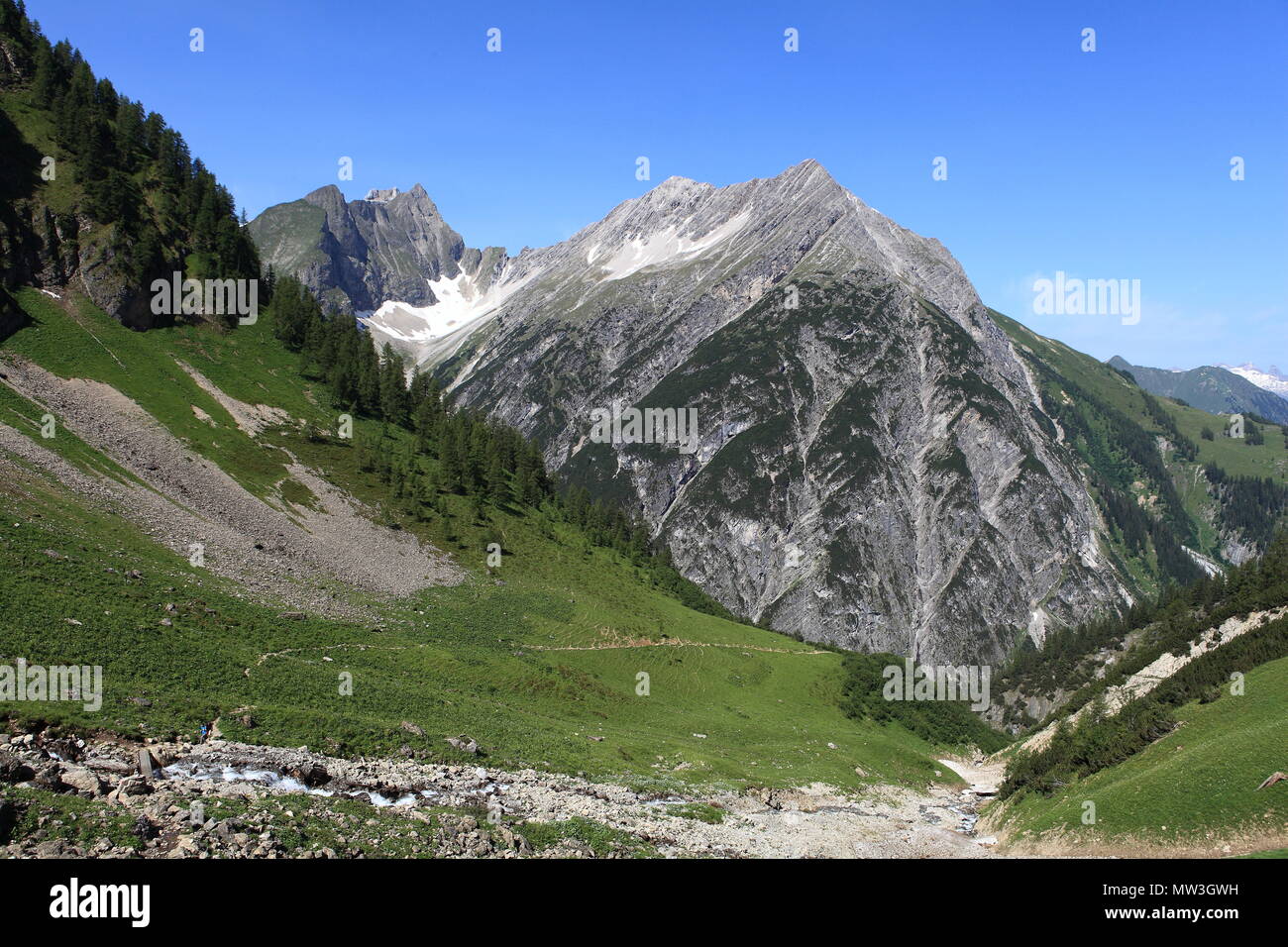 German alps, on the way to Kemptner Hütte, E5 Stock Photo - Alamy