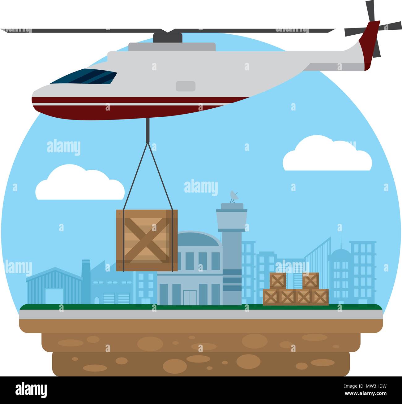 color helicopter transport with wood box delivery Stock Vector Image ...
