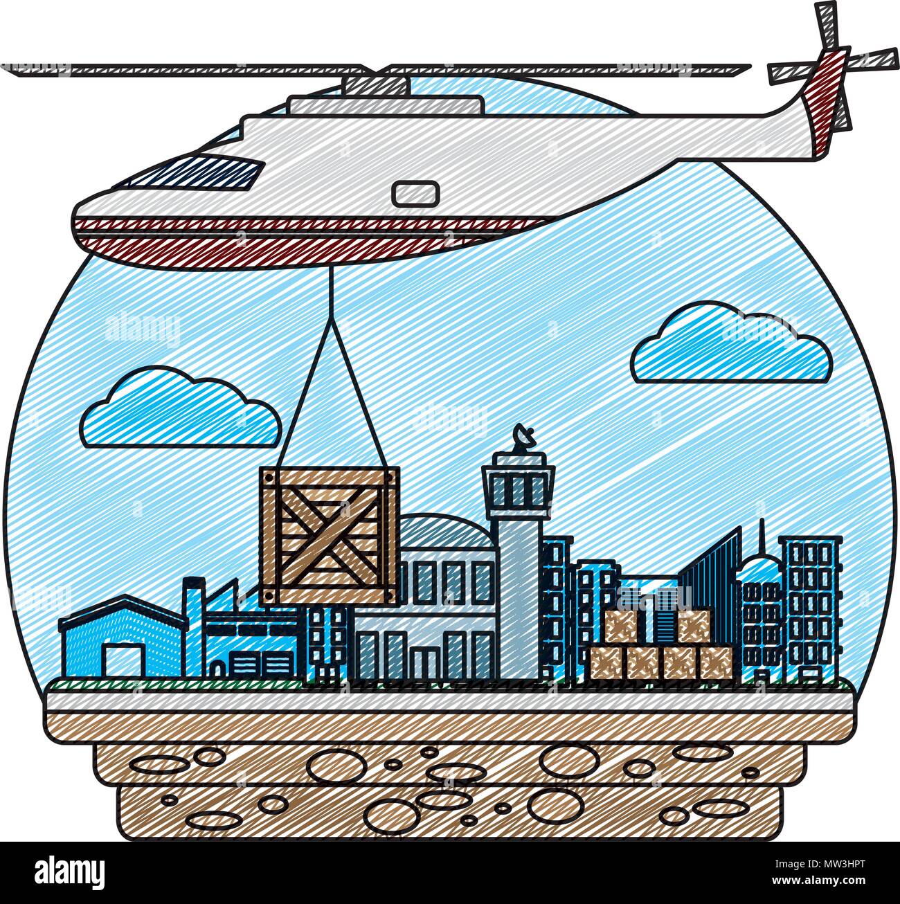 doodle helicopter transport with wood box delivery Stock Vector Image ...