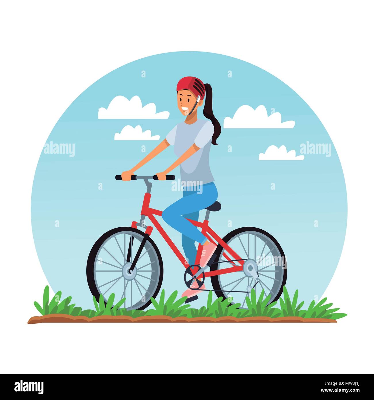 Young woman with bike Stock Vector Image & Art - Alamy