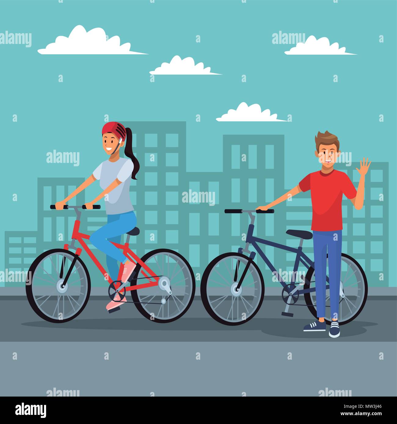 People riding bikes Stock Vector Images - Alamy