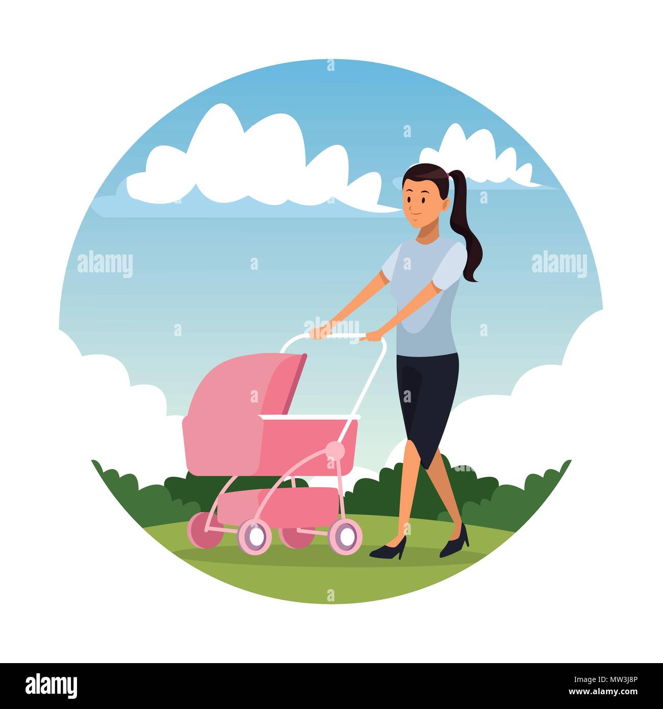 Woman Pushing Pram Stock Vector Images - Alamy