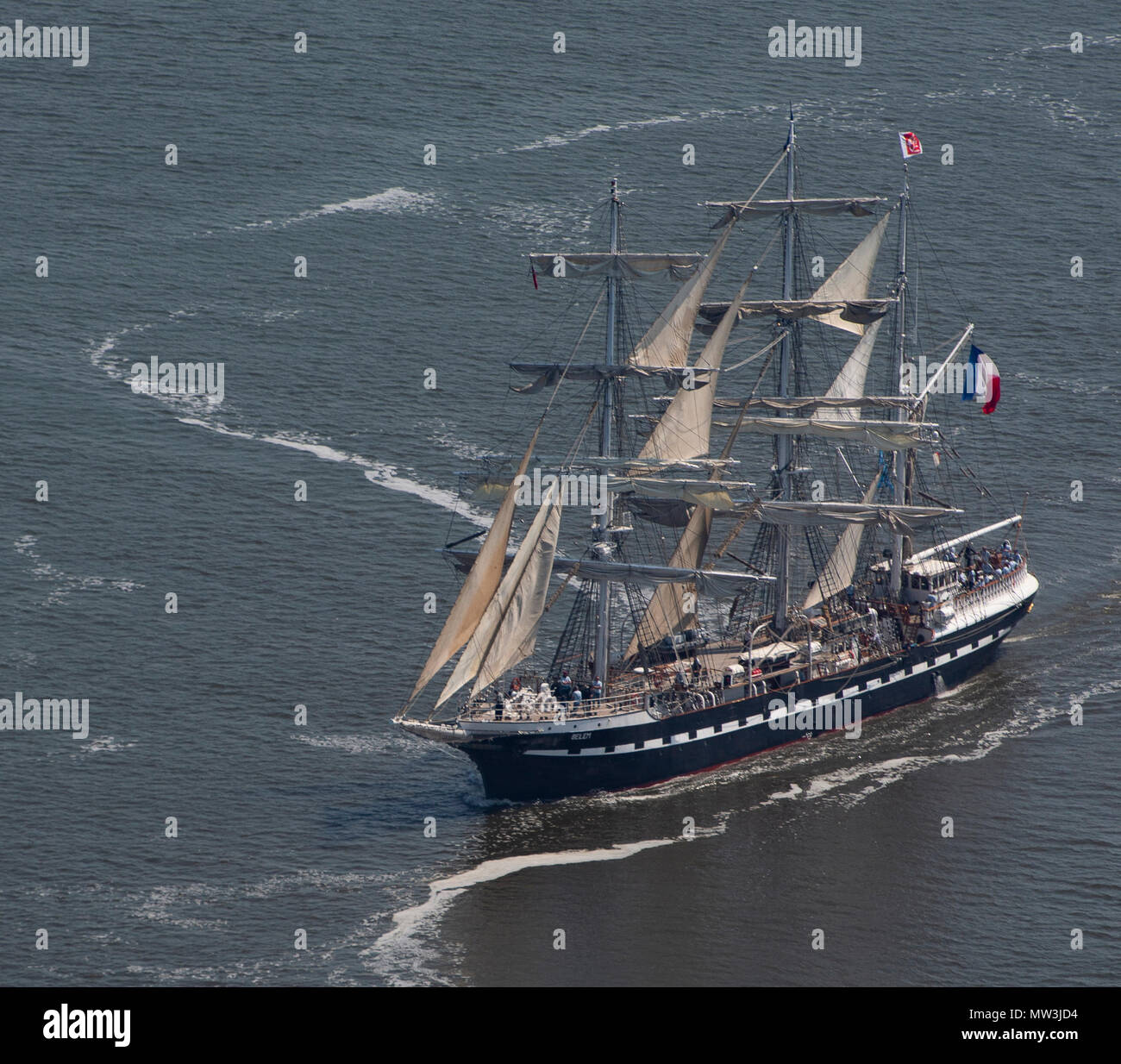 Aerial photo of tall ships leaving Liverpool on River Mersey Stock ...