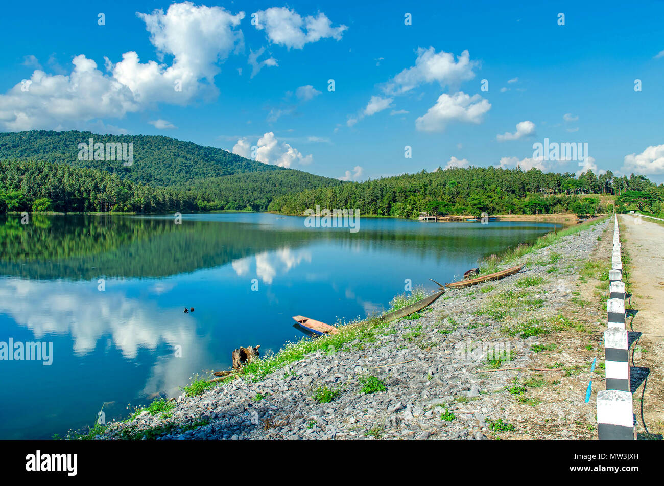 Landscape of the dam and lake on the mountain with tree and forest, The ...