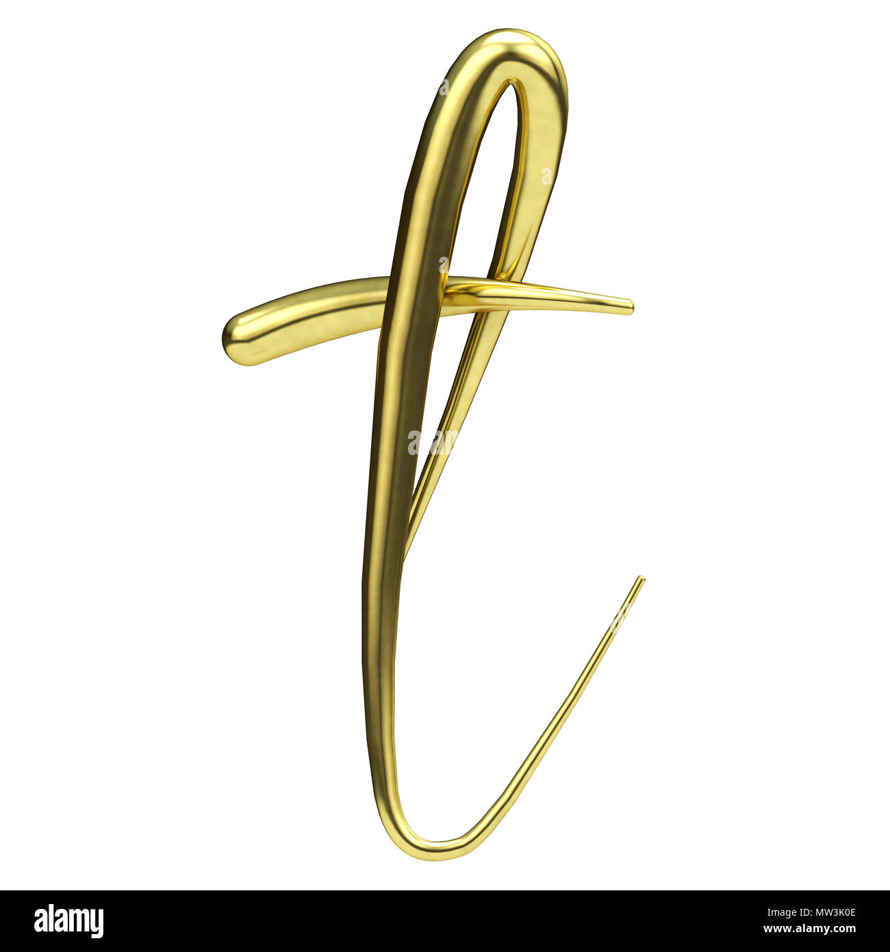 Letter T gold handwritten script font. 3D Rendering Stock Photo - Alamy