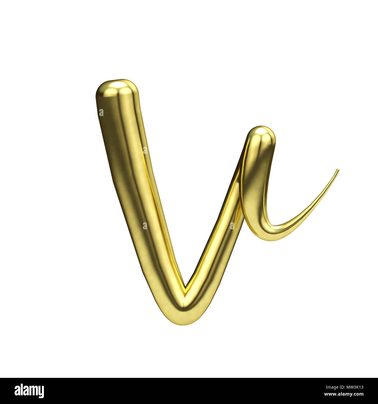Letter V gold handwritten script font. 3D Rendering Stock Photo - Alamy