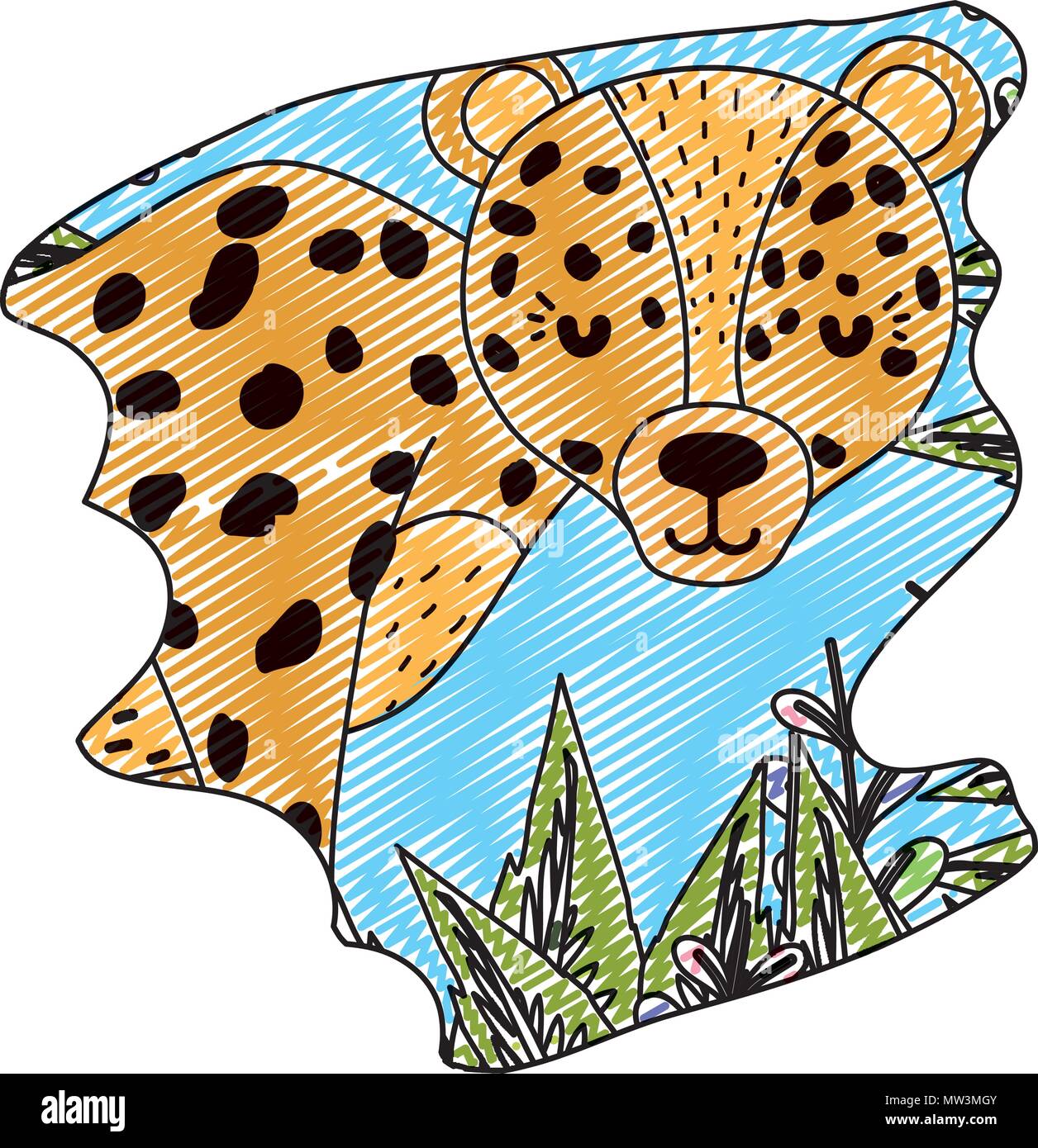 doodle adorable leopard wild animal in the forest Stock Vector Image ...