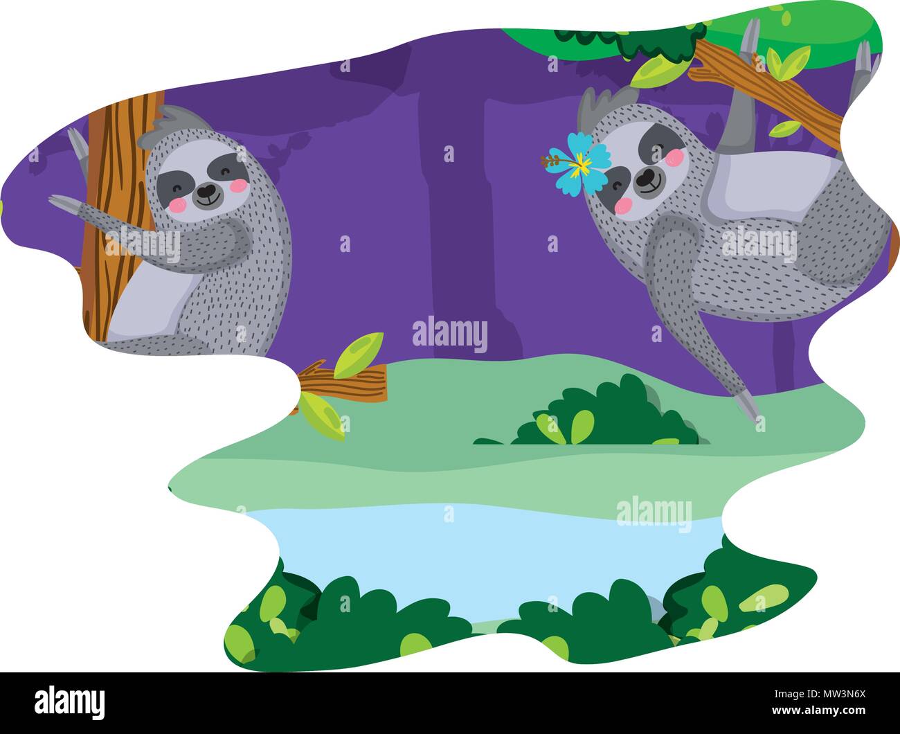 nice sloths wild animals in the jungle Stock Vector Image & Art - Alamy