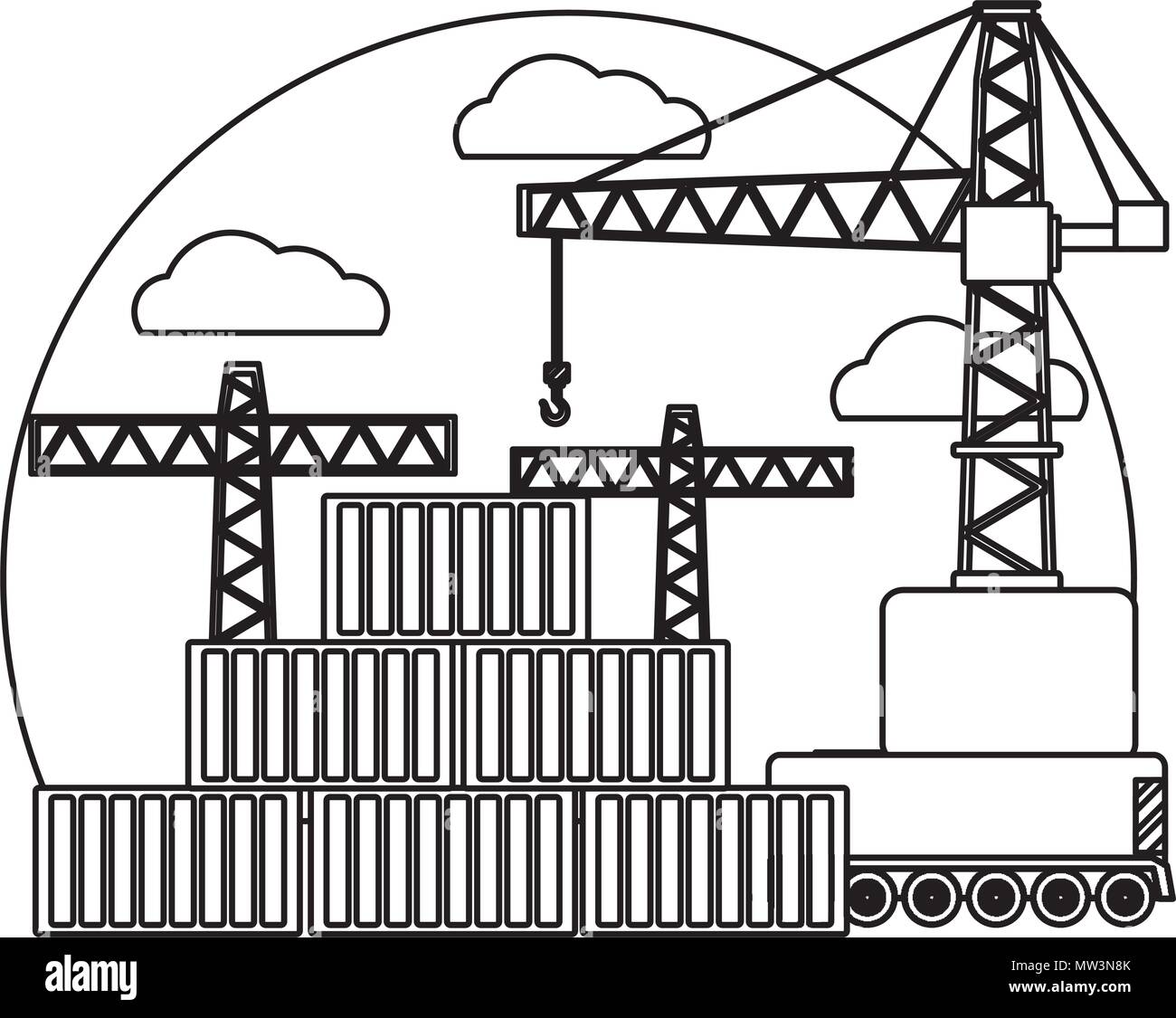 line delivery cargo containers and crane object Stock Vector Image ...