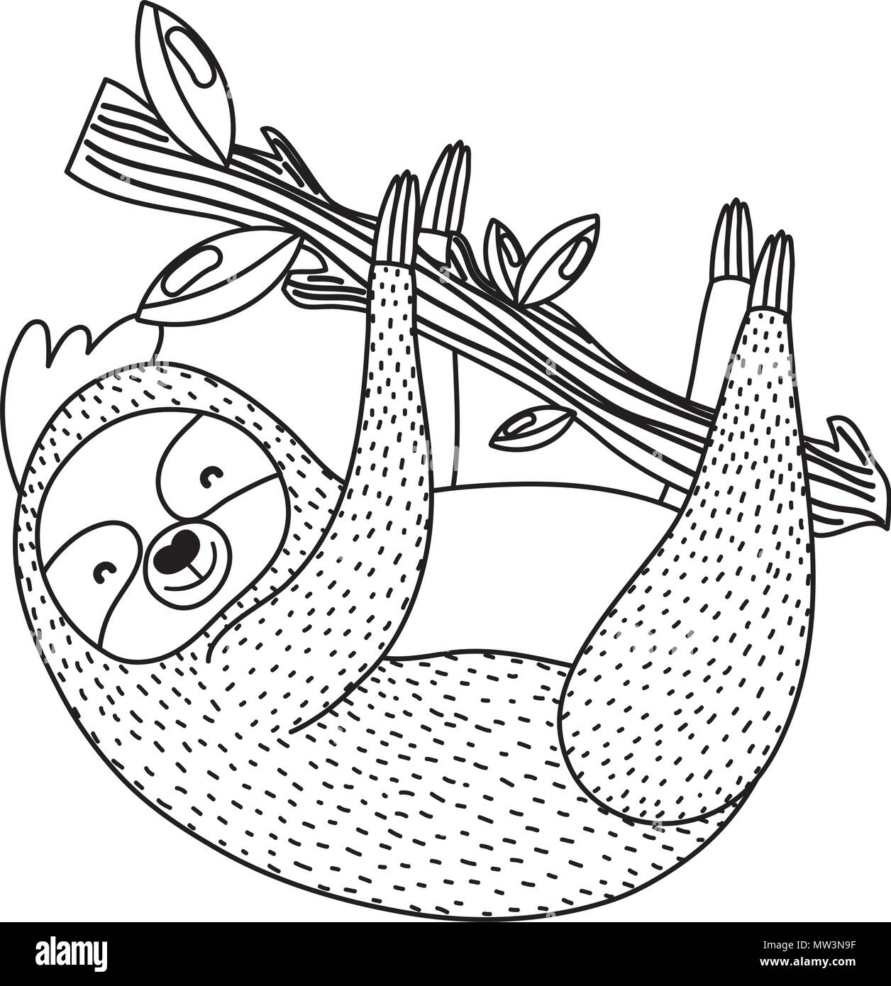 line nice sloth wild animal in the branch leaves Stock Vector Image ...