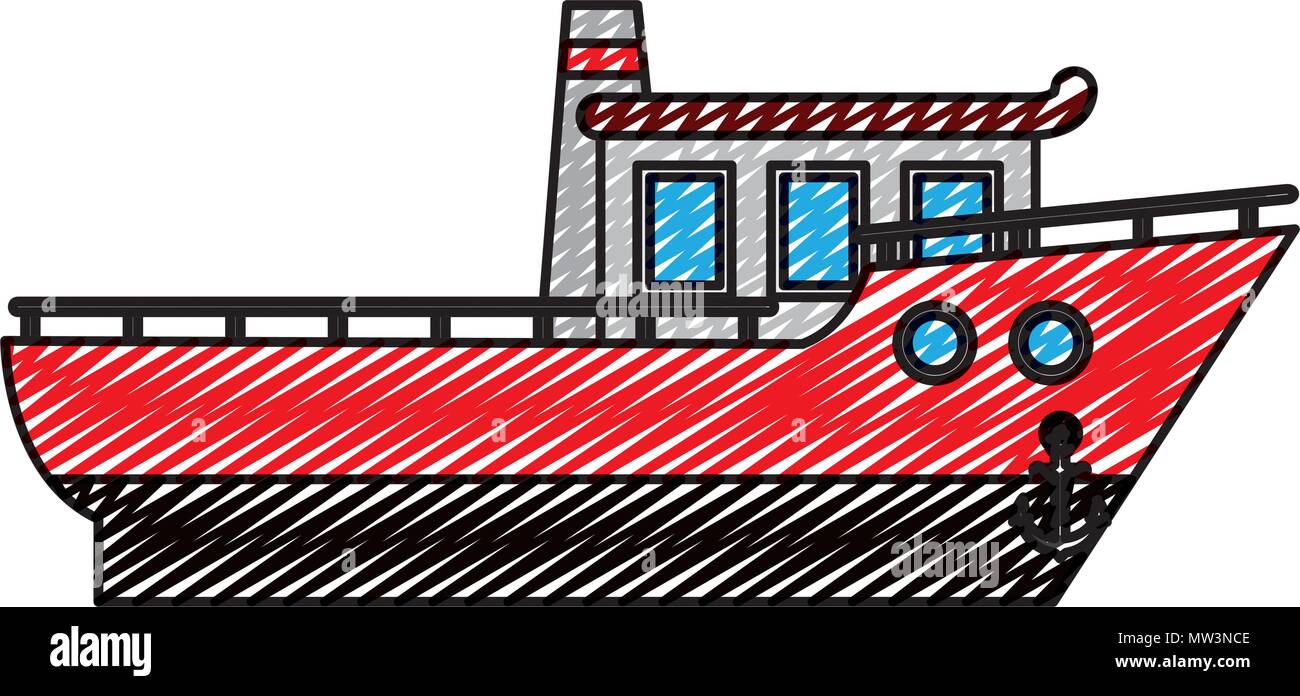 doodle luxury nautical ship transport in the sea Stock Vector Image ...