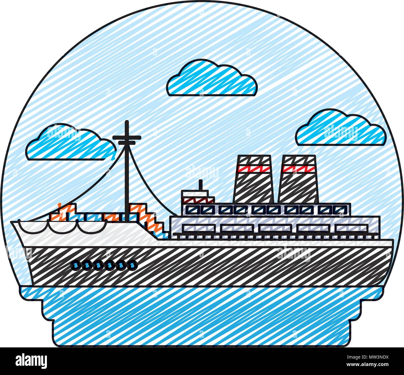doodle side ship transport with delivery containers Stock Vector Image ...