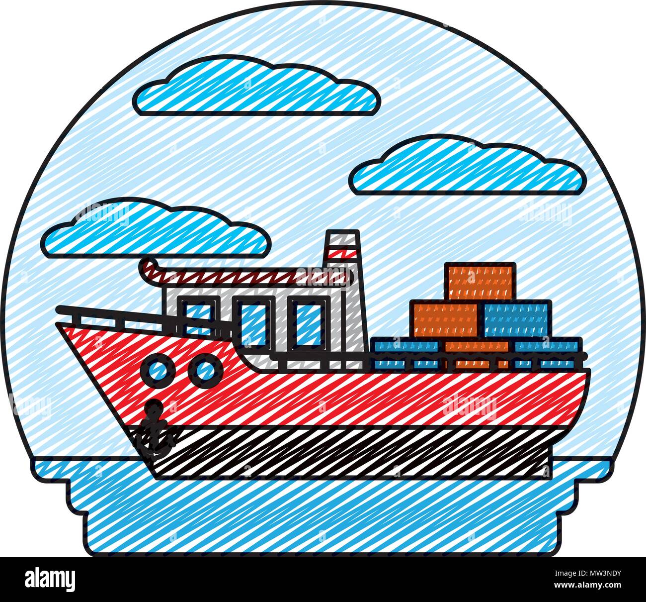 doodle side ship transport with containers cargo Stock Vector Image ...