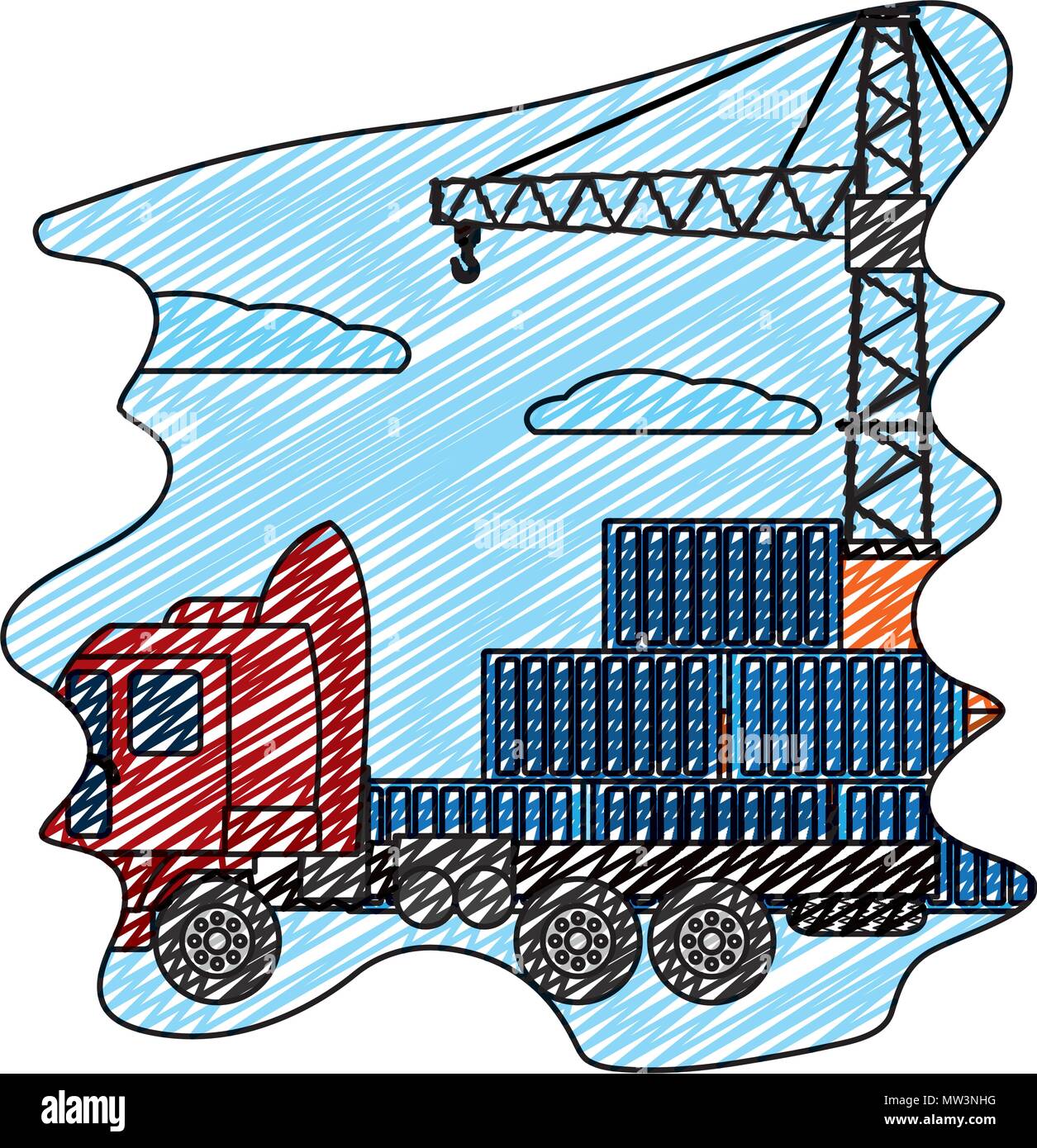 doodle cargo containers with truck transport and crane Stock Vector ...