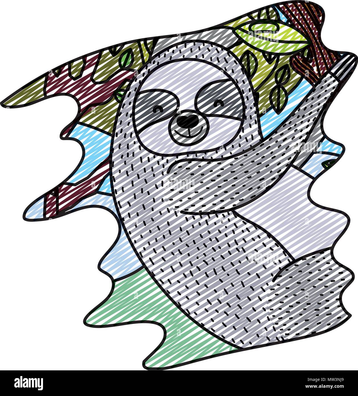 doodle nice sloth wild animal in the forest Stock Vector Image & Art ...