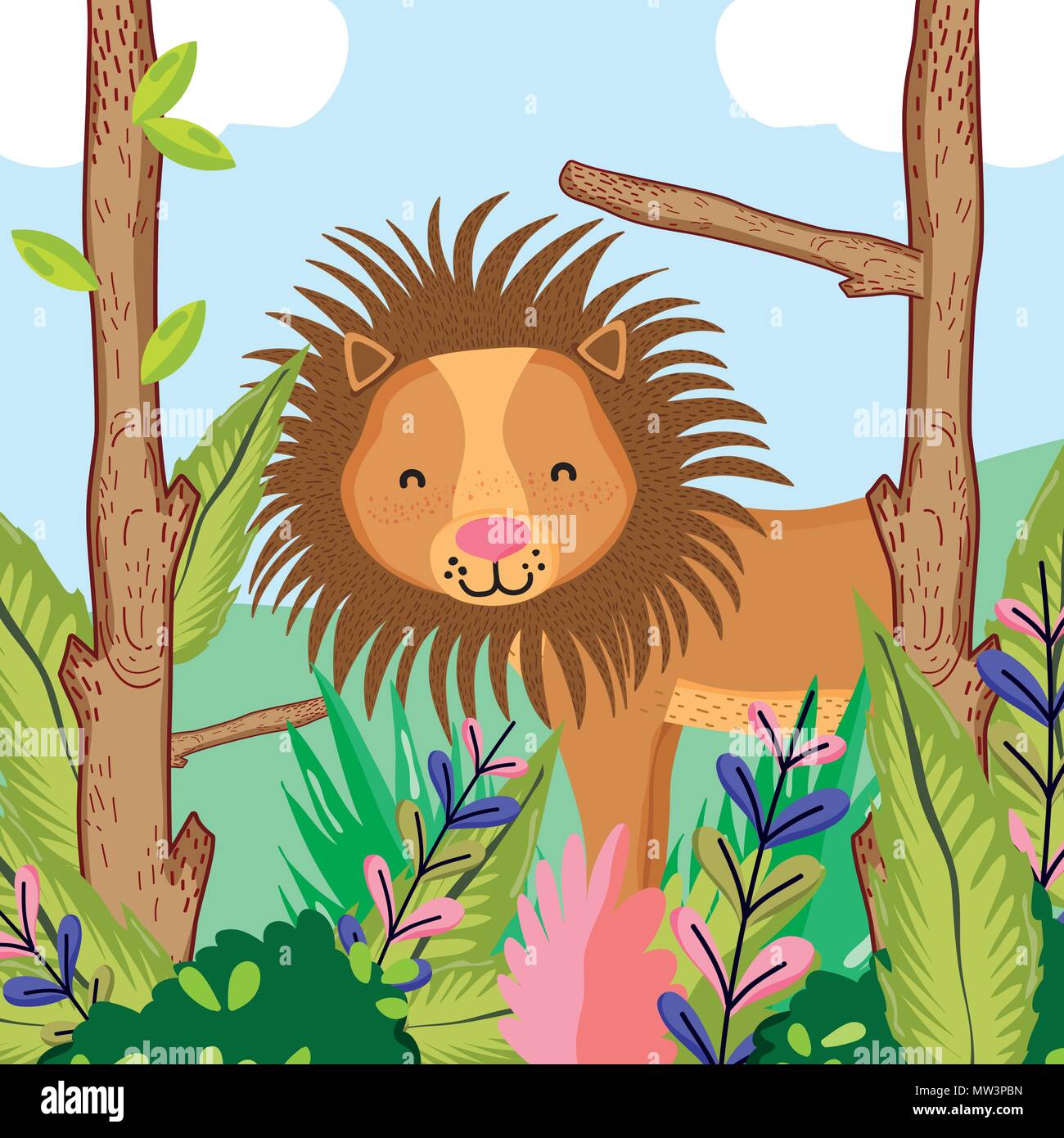 Cute wildlife lion cartoon Stock Vector Image & Art - Alamy