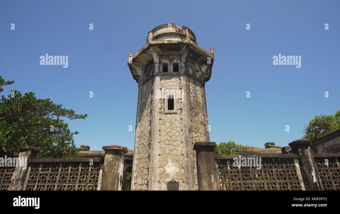 lighthouse in Palau island. Lighthouse in cape Engano against blue sky ...