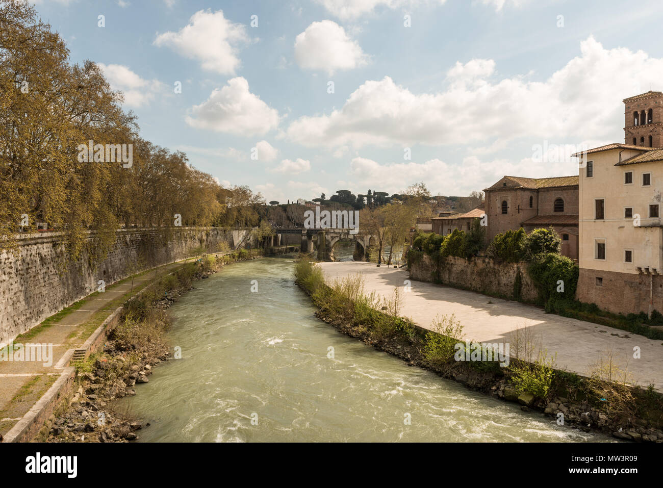 Horizontal picture of Tiber River, important river of Rome City in ...