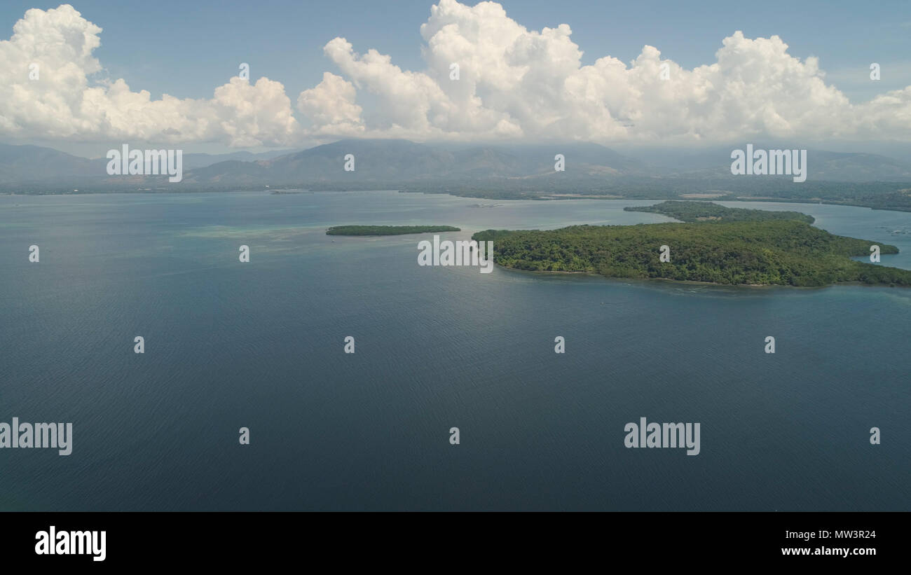 Aerial view Sea bay with islands in the background of mountains ...