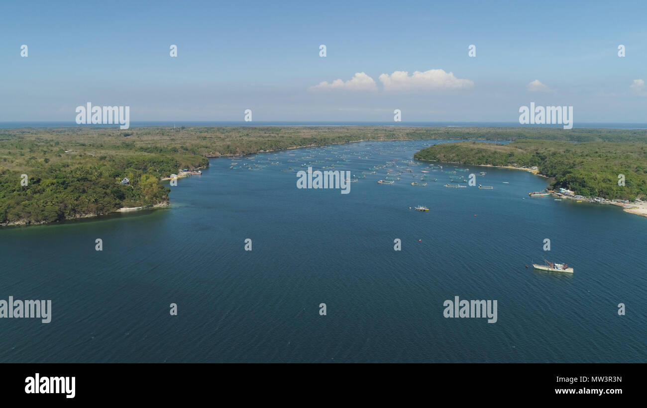 Fish farm with cages for fish and shrimp in the Philippines, Luzon ...