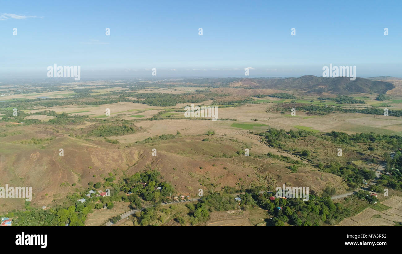 Mountain valley with village, farmland in the Philippines, Luzon ...