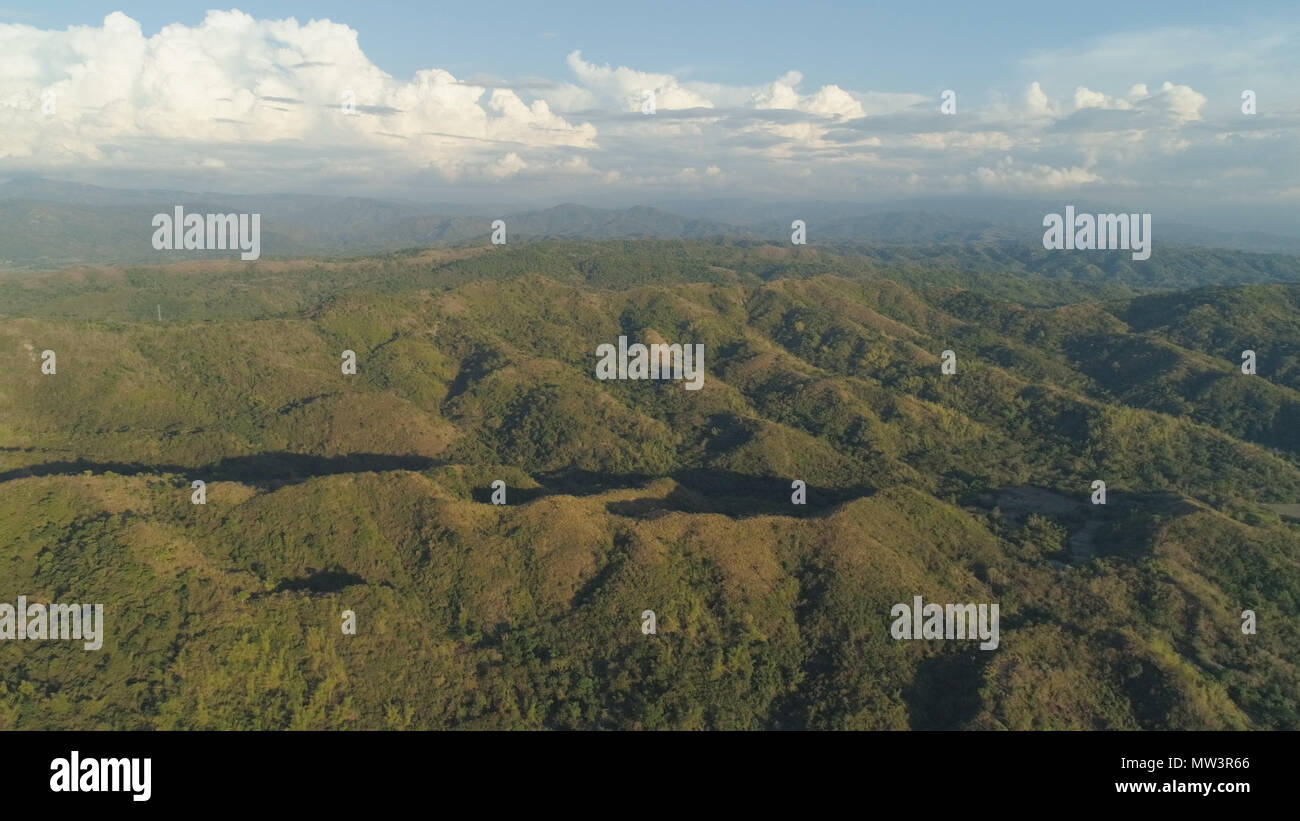 Aerial view of mountains covered forest, trees. Tropical landscape ...