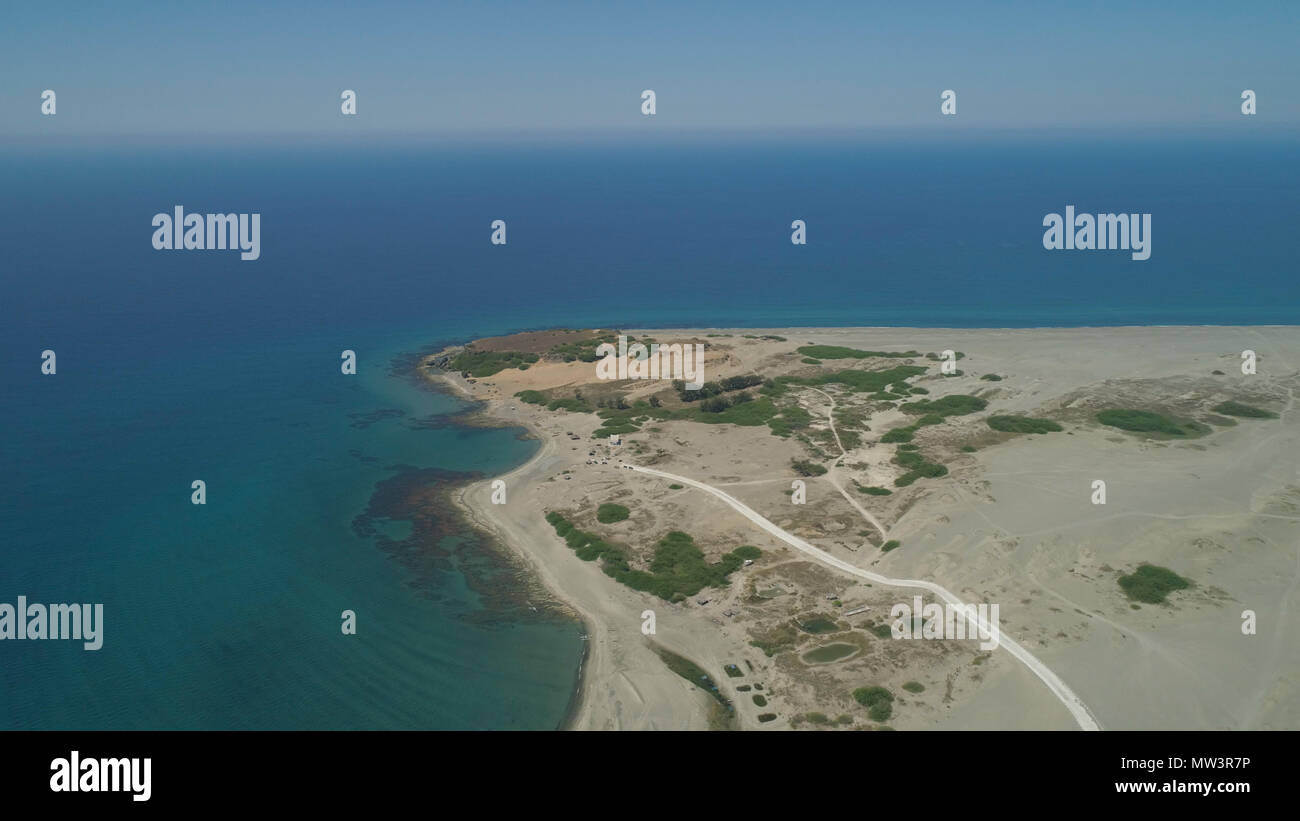 Aerial view of seashore with beaches, lagoons and coral reefs ...