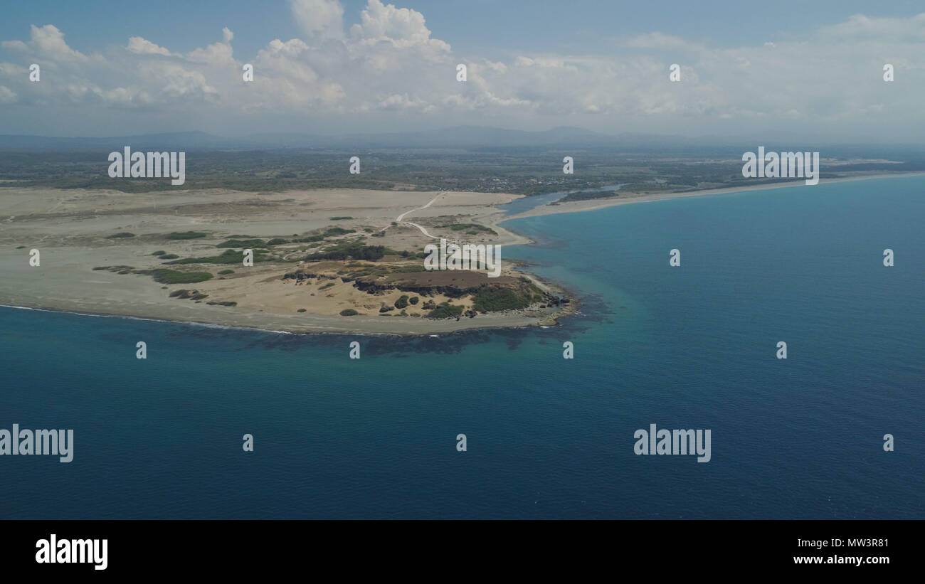 Aerial view of seashore with beaches, lagoons and coral reefs ...