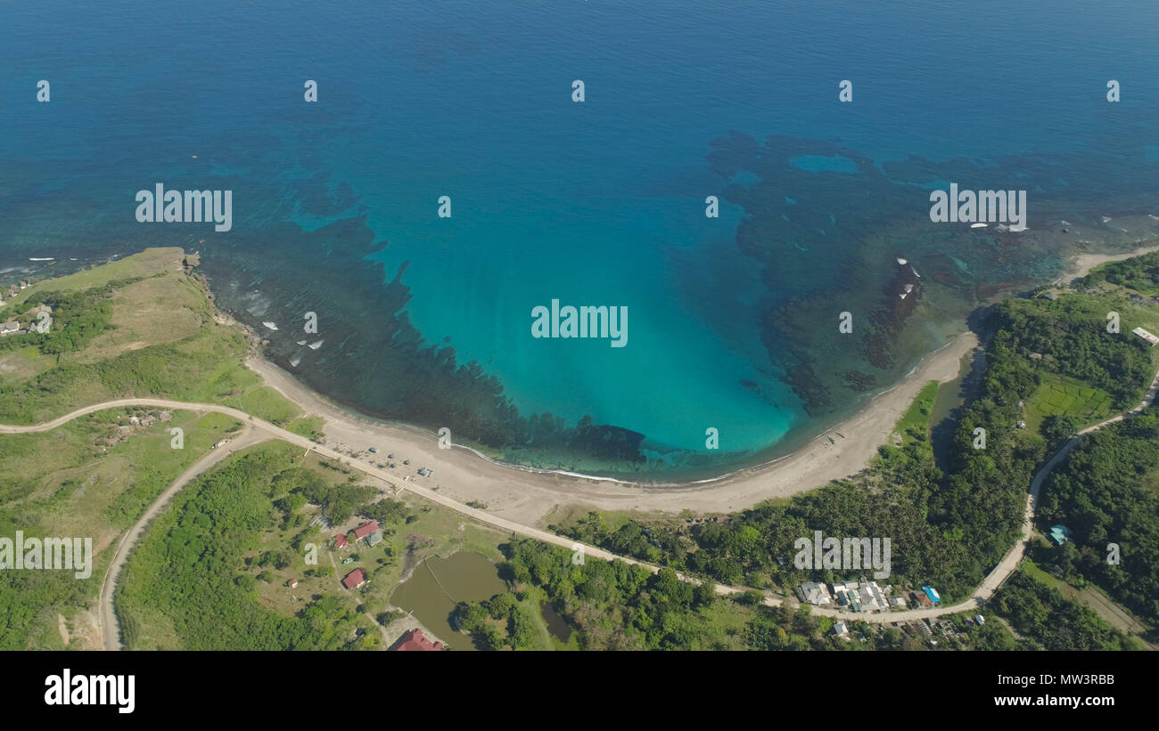 Aerial view of beautiful beach, lagoon and coral reefs. Philippines ...