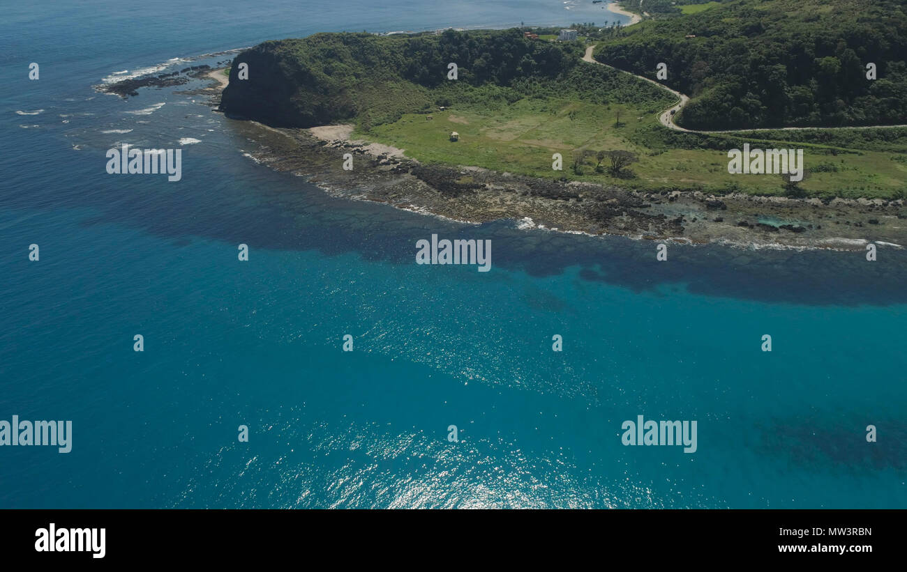 Aerial view of beautiful tropical beach with turquoise water in blue ...