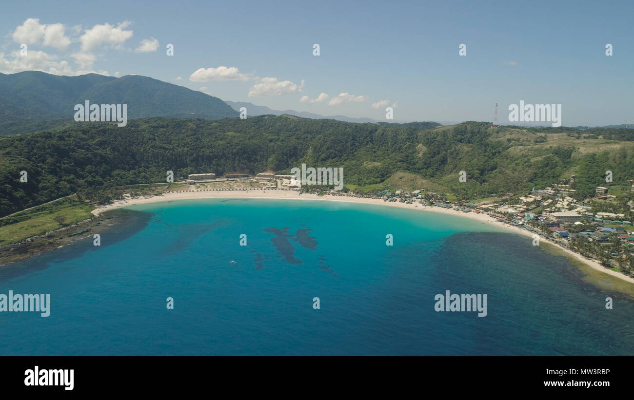 Aerial view of beautiful tropical beach with turquoise water in blue ...