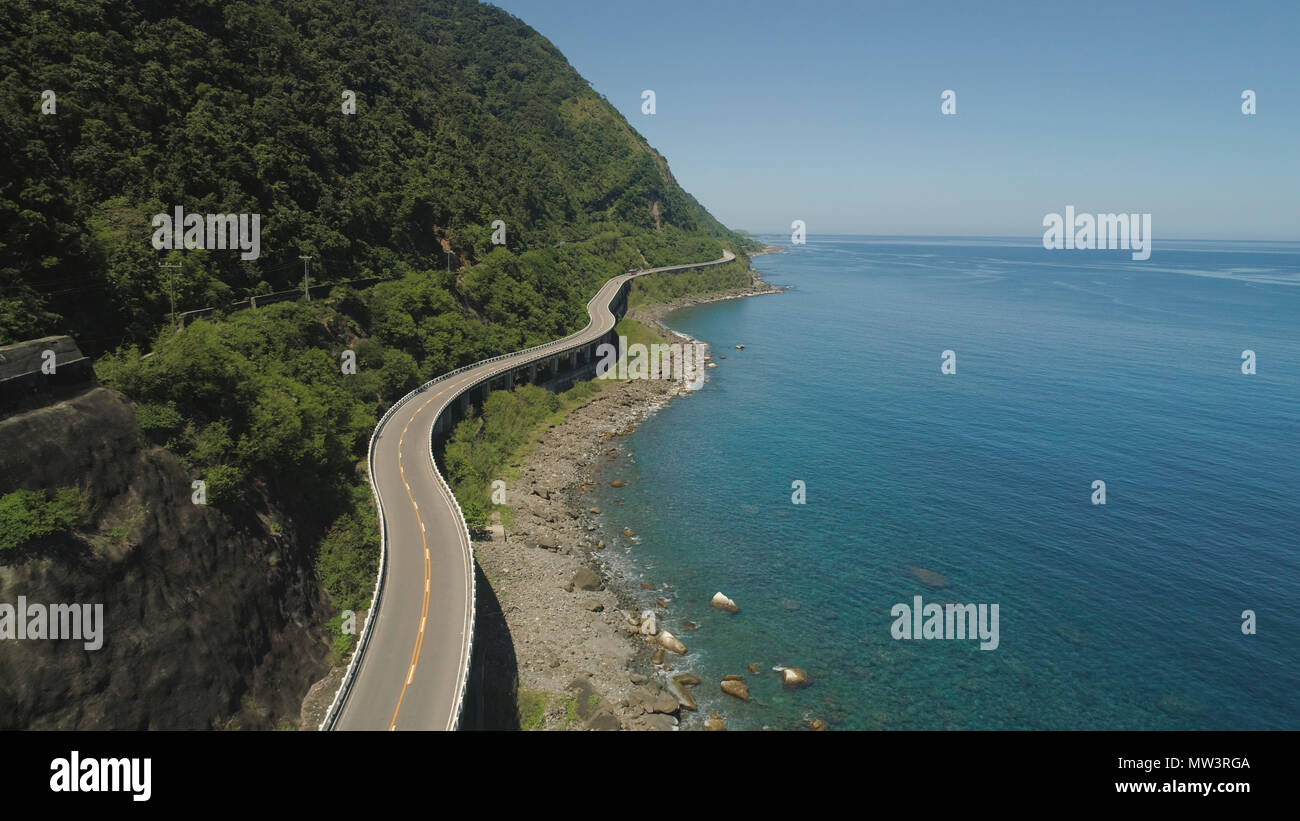 Aerial view of Patapat viaduct in the coast of Pagudpud, Ilocos Norte ...