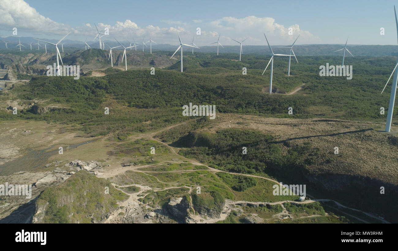 Aerial view of Windmills for electric power production on the coast ...