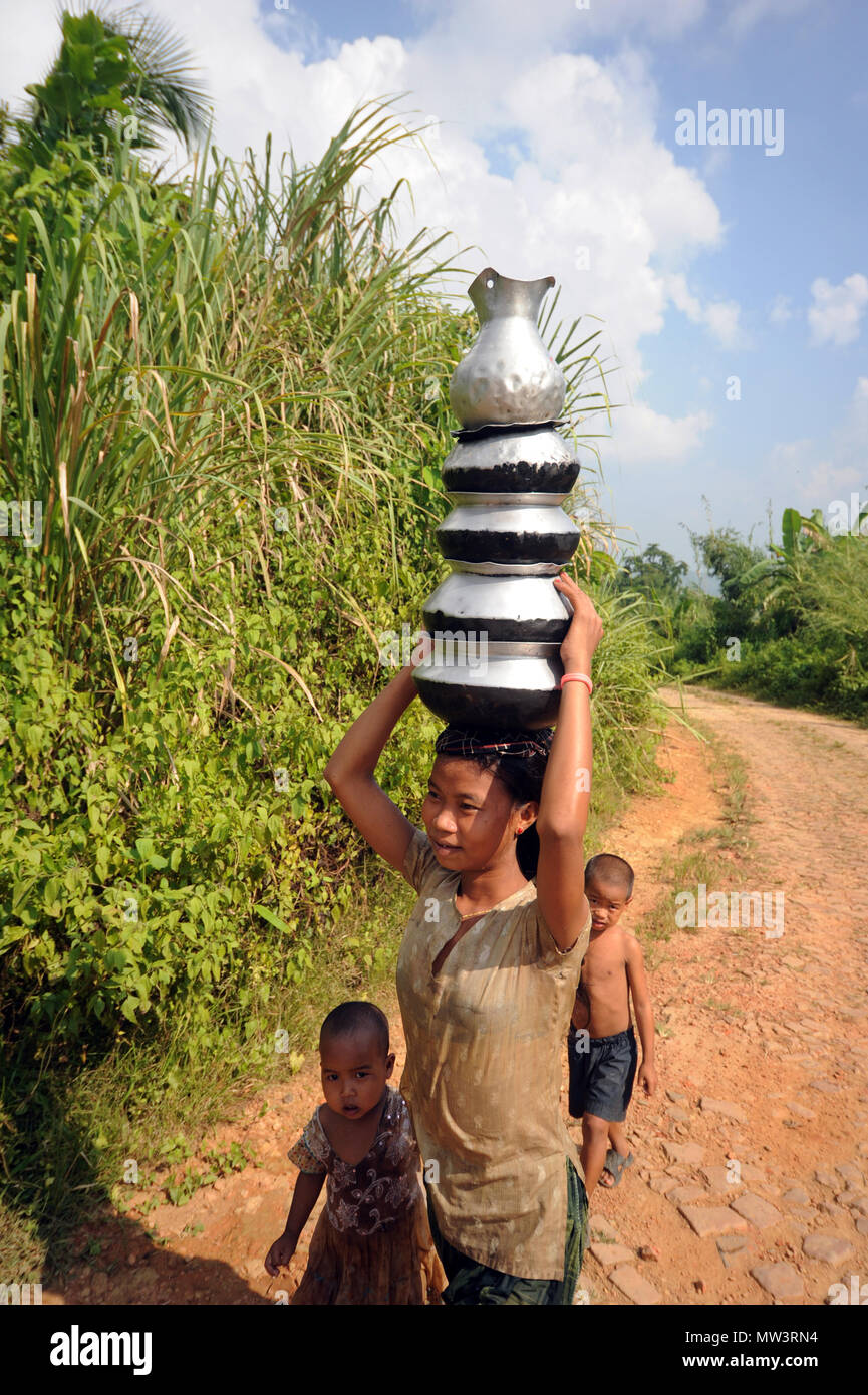 Rangamati, Bangladesh, - October 17, 2011: Tribe girls carry water from ...
