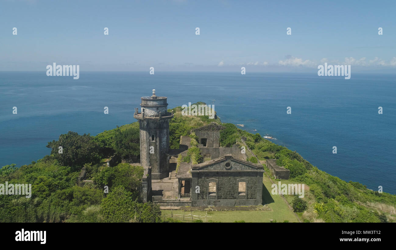 Aerial view of lighthouse in Palau island. Lighthouse in cape Engano ...