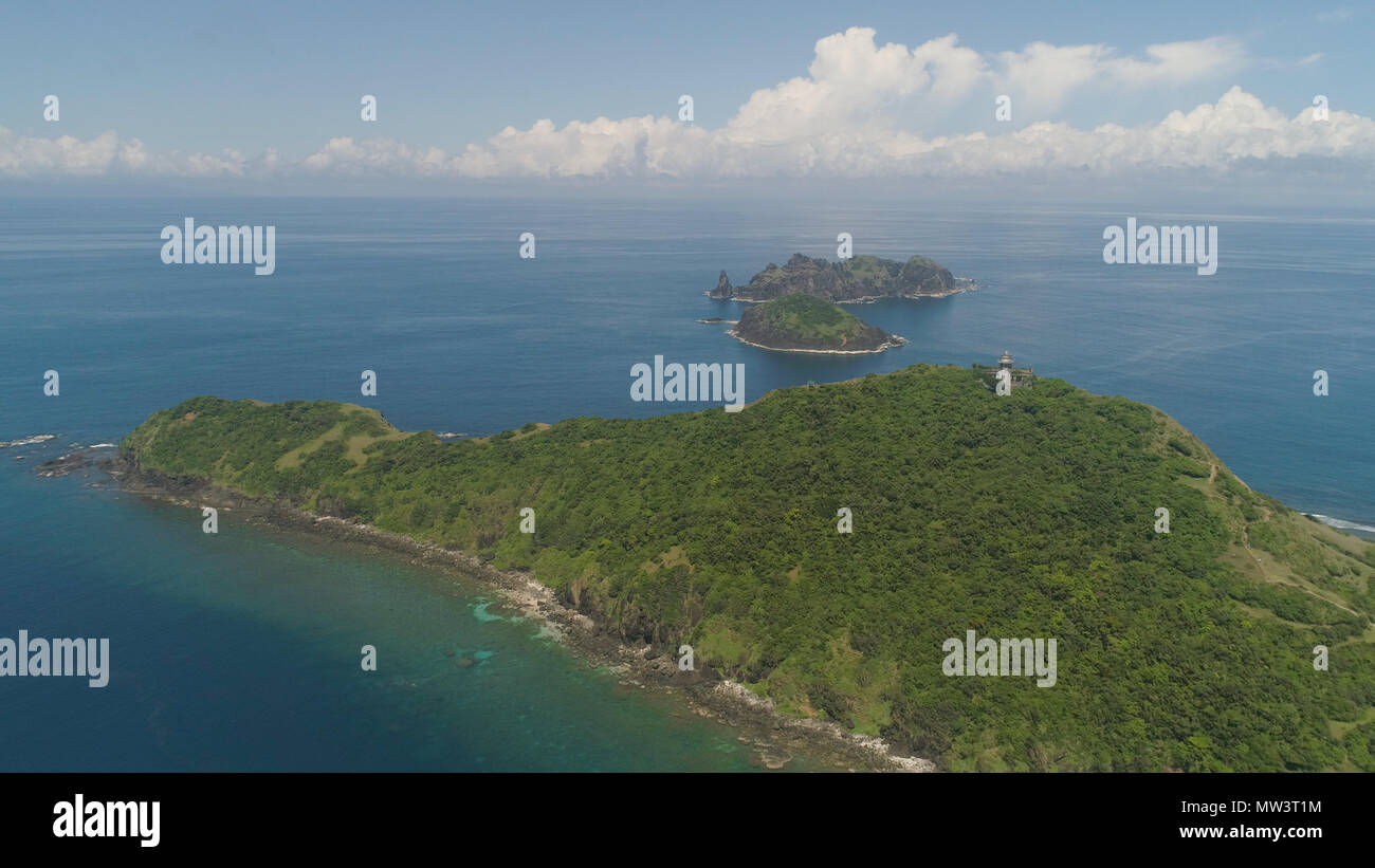 Aerial view of lighthouse in Palau island. Lighthouse in cape Engano ...