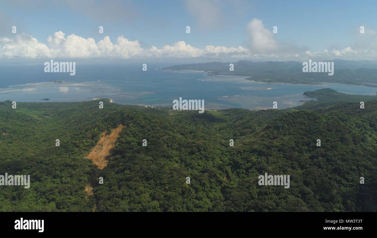 Aerial view of coast of a tropical island Palau with wild beach ...