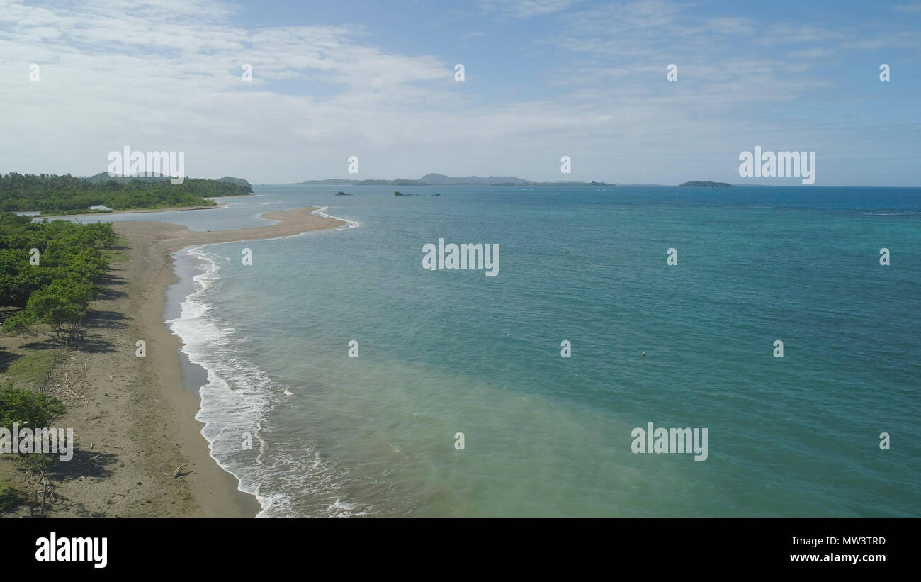 Aerial view islands with sand beach and turquoise water in blue lagoon ...