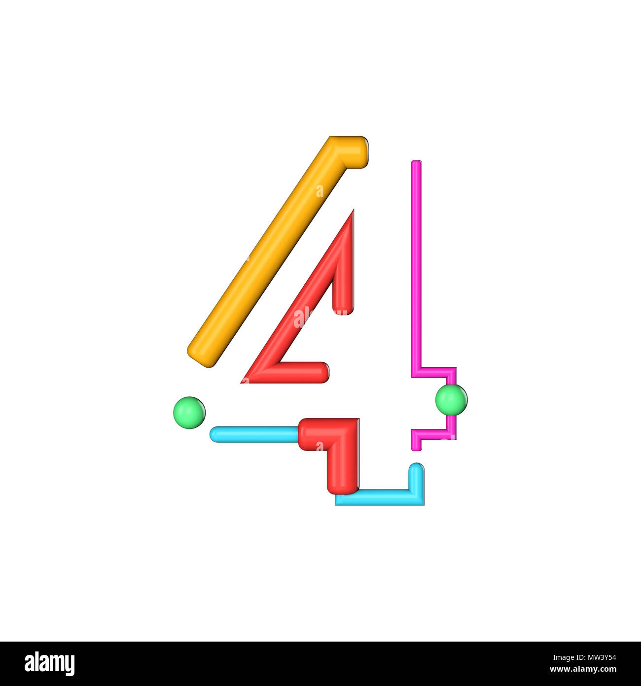 Number 4 abstract modern color line font alphabet. 3D Rendering Stock ...