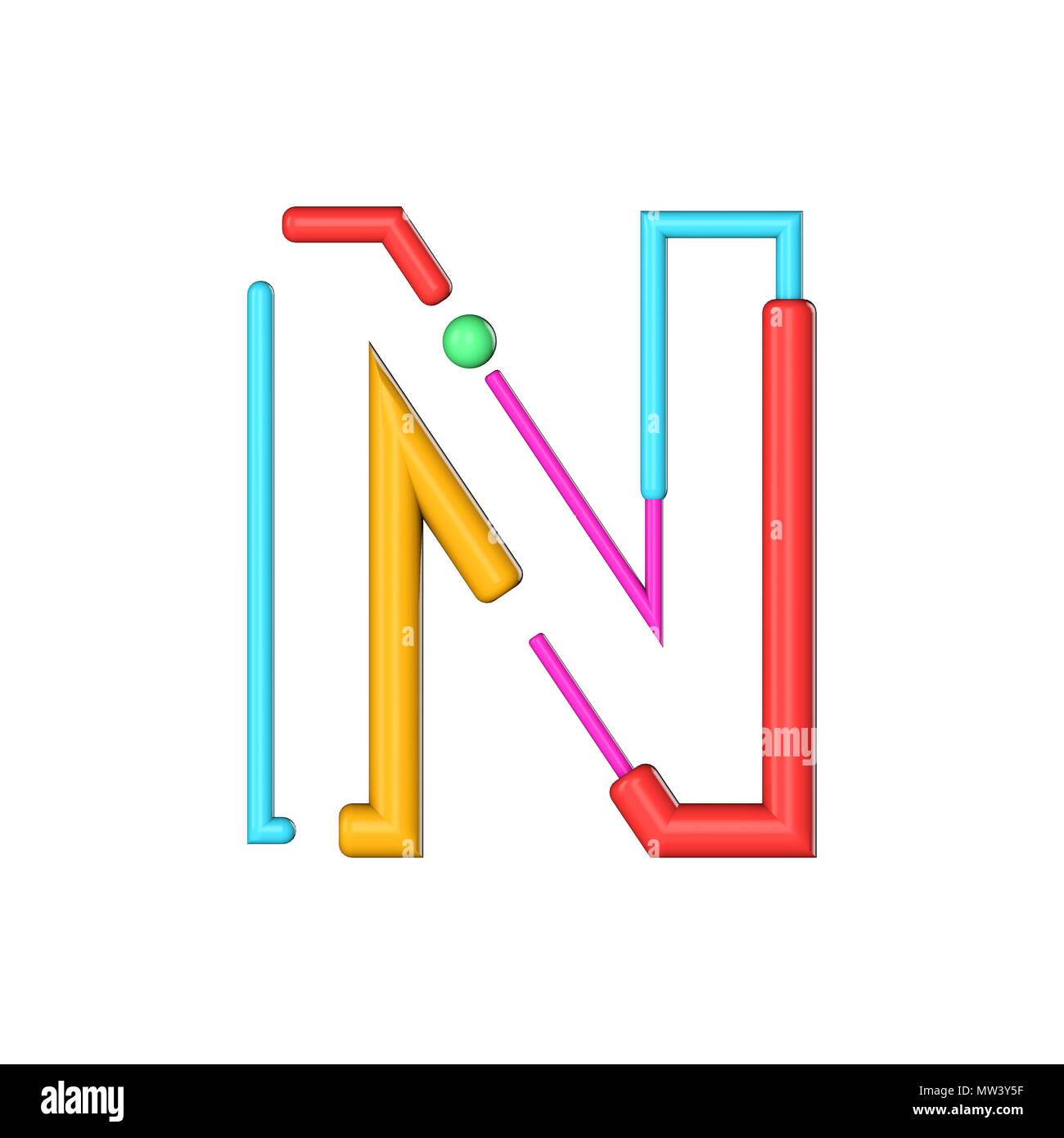 Letter N abstract modern color line font alphabet. 3D Rendering Stock ...