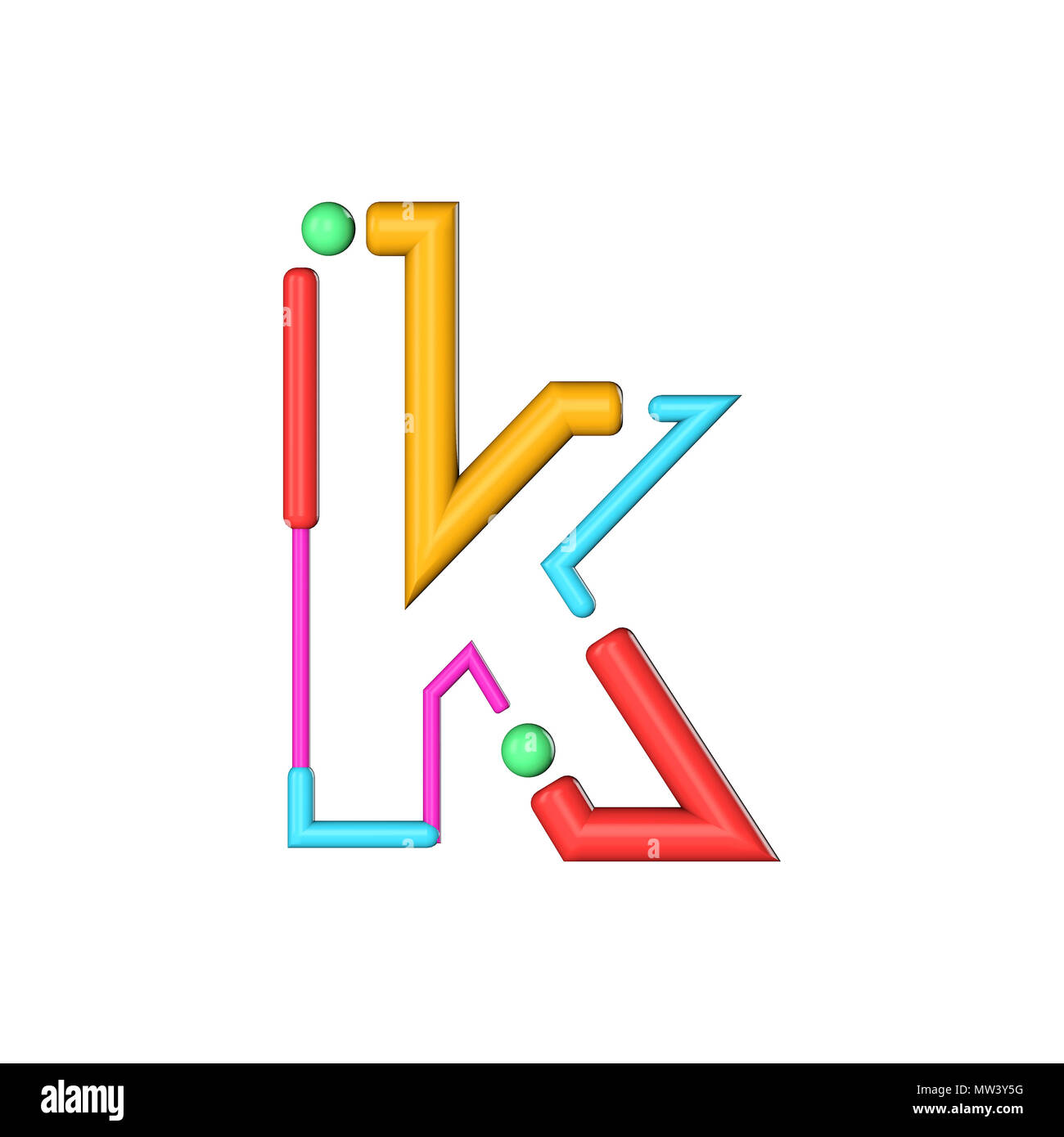 Letter K abstract modern color line font alphabet. 3D Rendering Stock ...