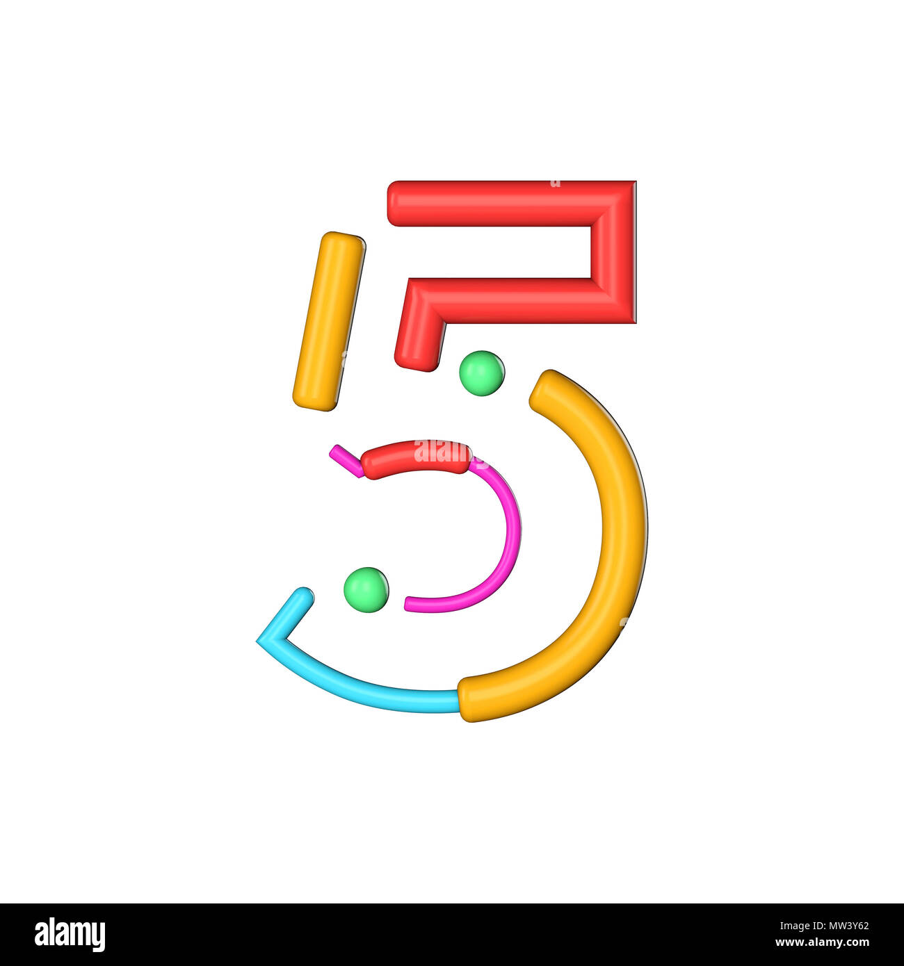 Number 5 abstract modern color line font alphabet. 3D Rendering Stock ...